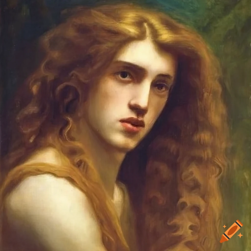 Portrait Of A Young Man With Long Hair In Pre Raphaelite Style