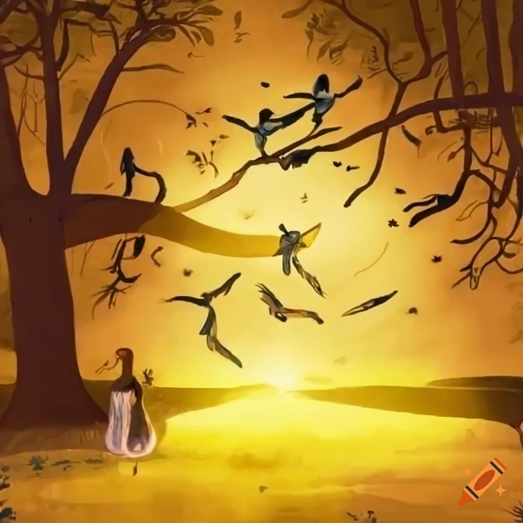 Illustration of people smiling in a peaceful park surrounded by nature ...