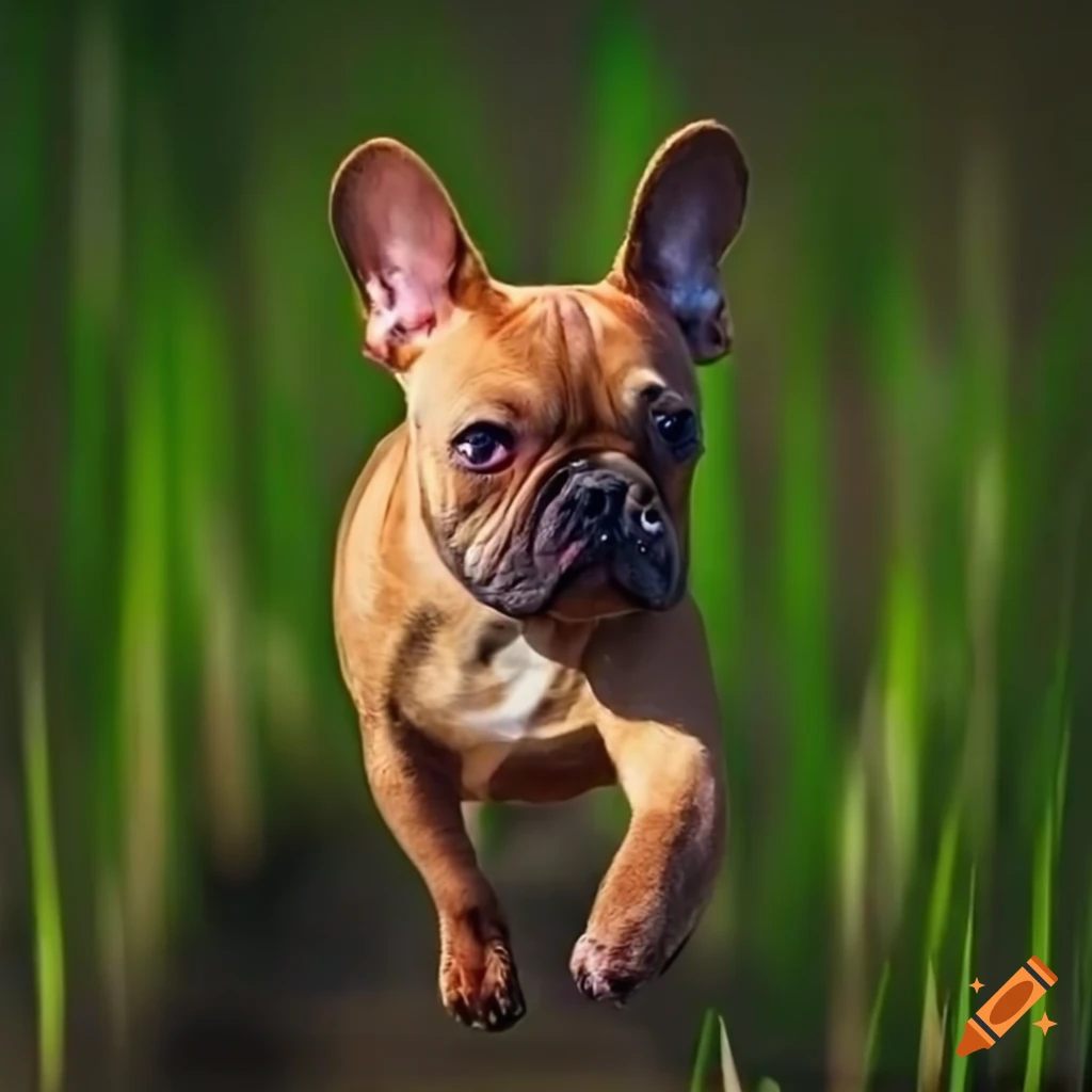 Aggressive french bulldog running towards a small dog on Craiyon