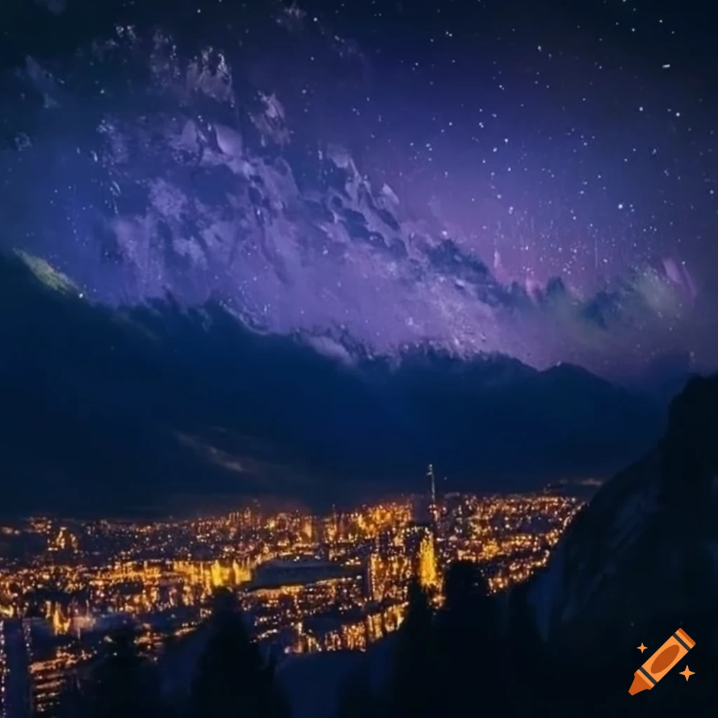 Golden cityscape under a starry night on Craiyon