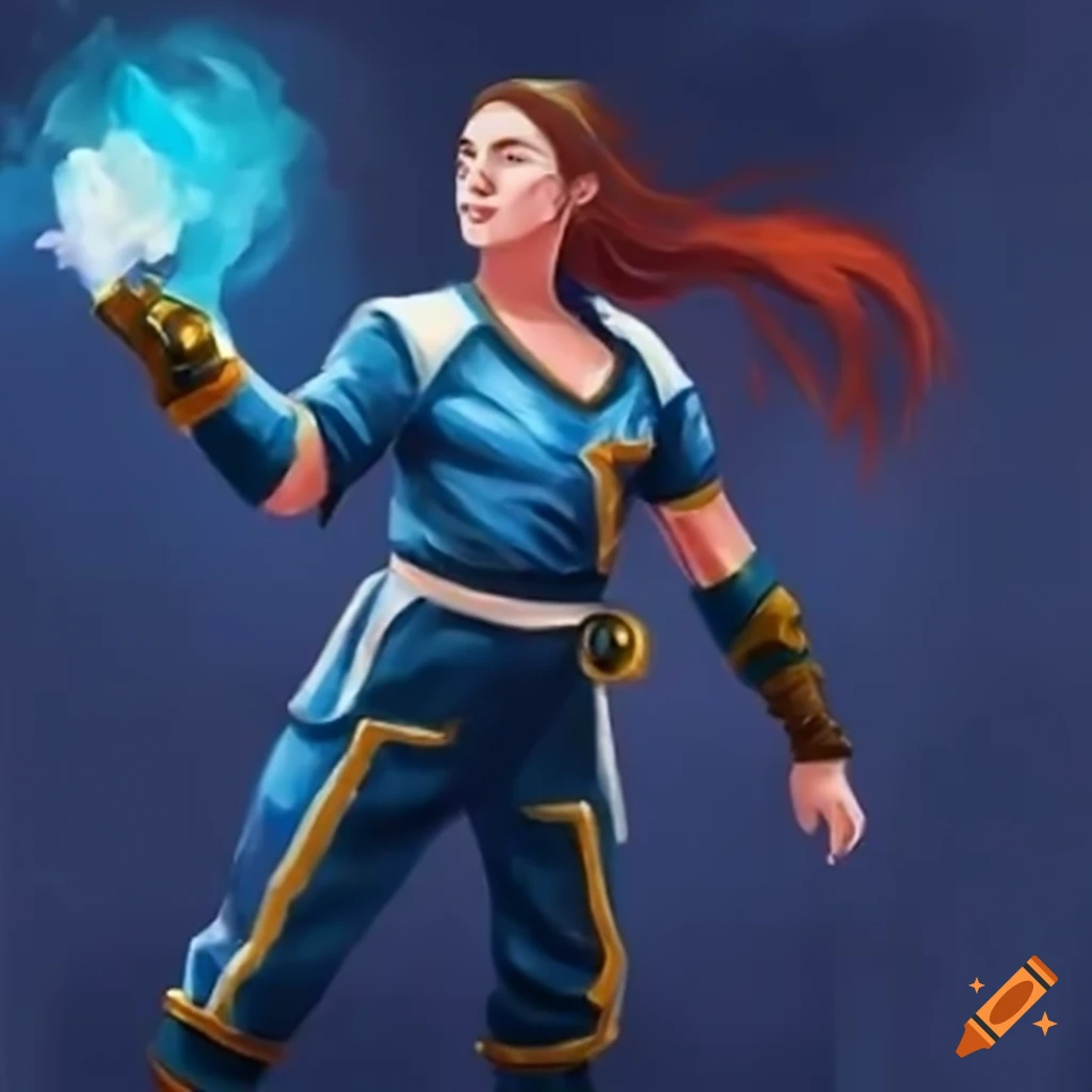 Powerful female fantasy character launching magic projectiles on Craiyon