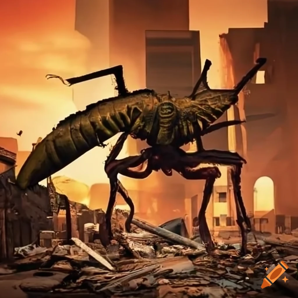 Image of giant insects causing destruction in a city on Craiyon