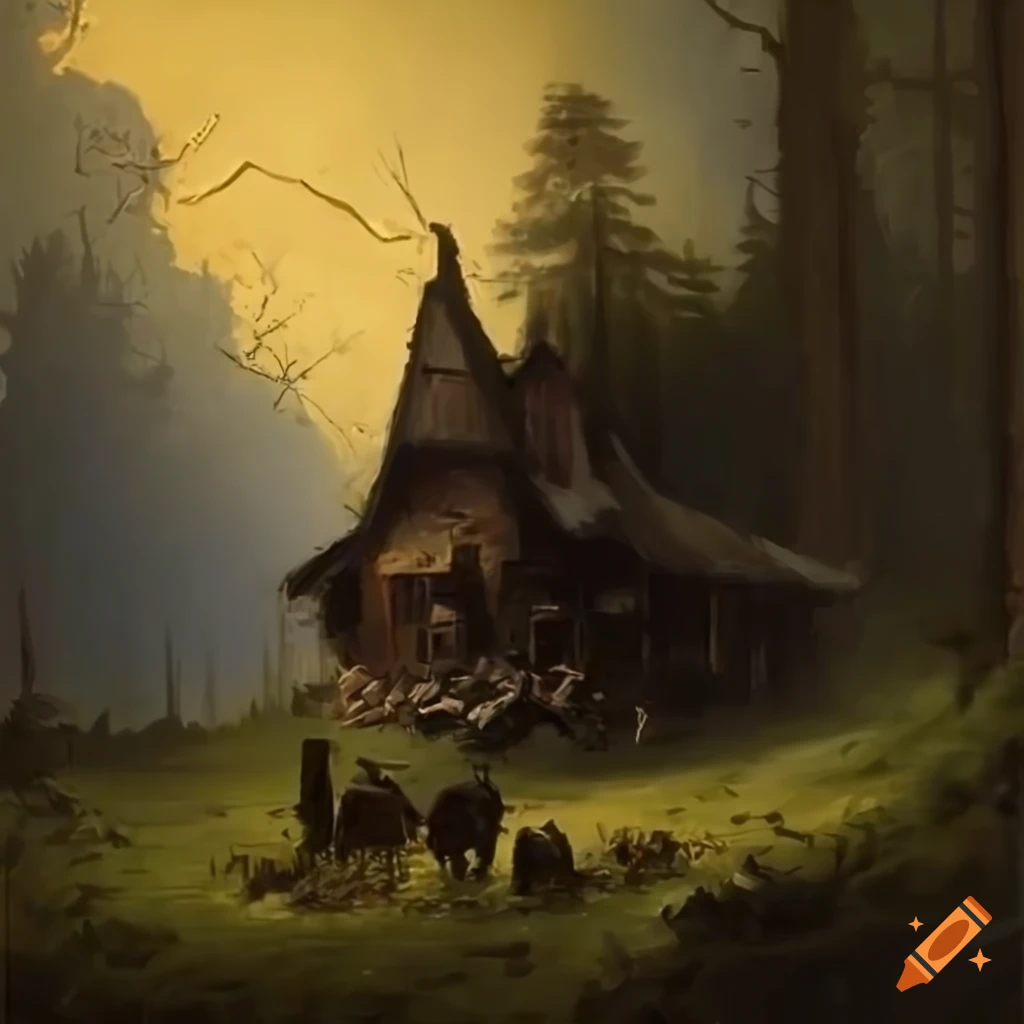 Painting of a baba yaga house