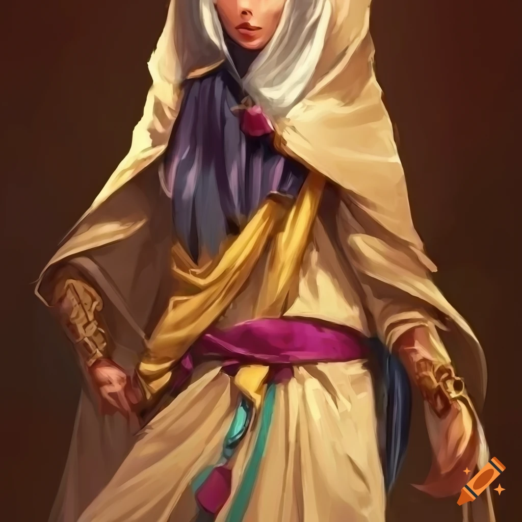 Concept art of a bedouin halfelf with a glaive on Craiyon