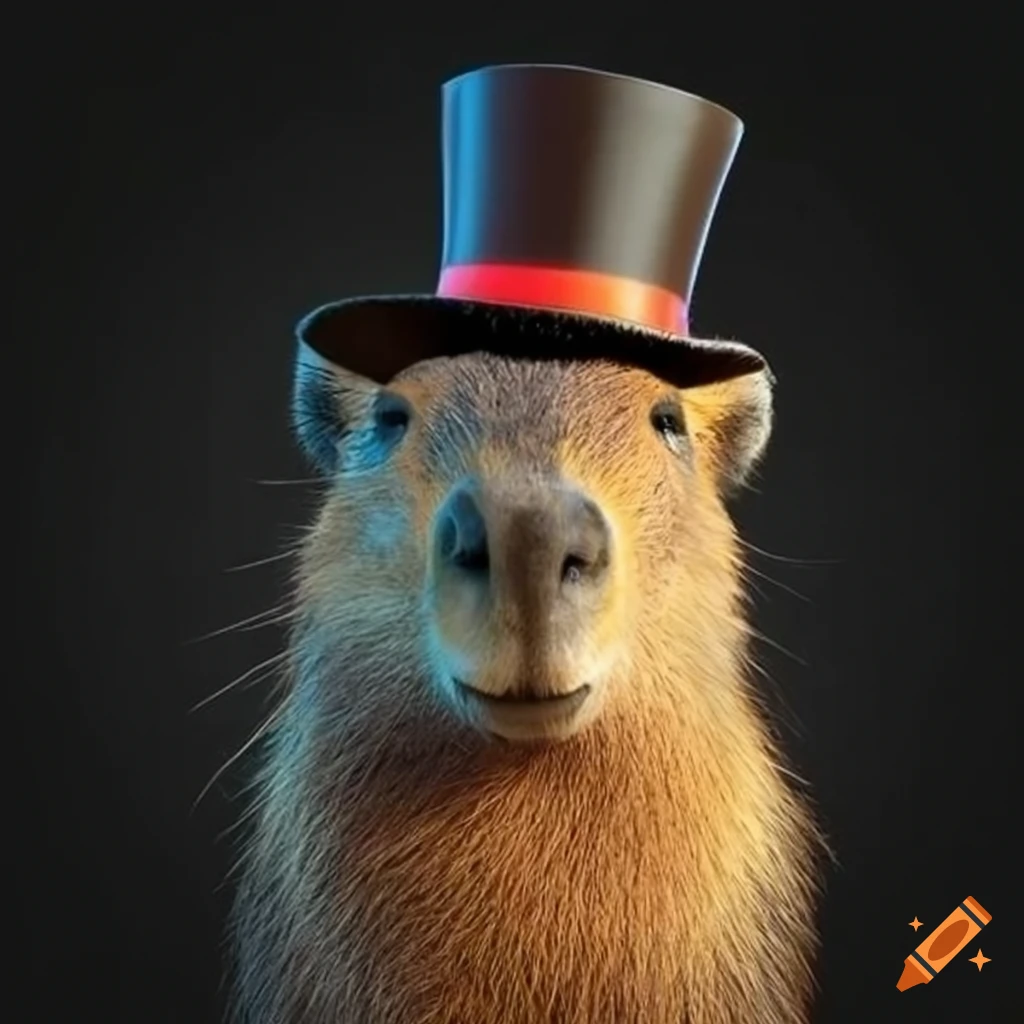 Smiling capybara with a top hat on Craiyon
