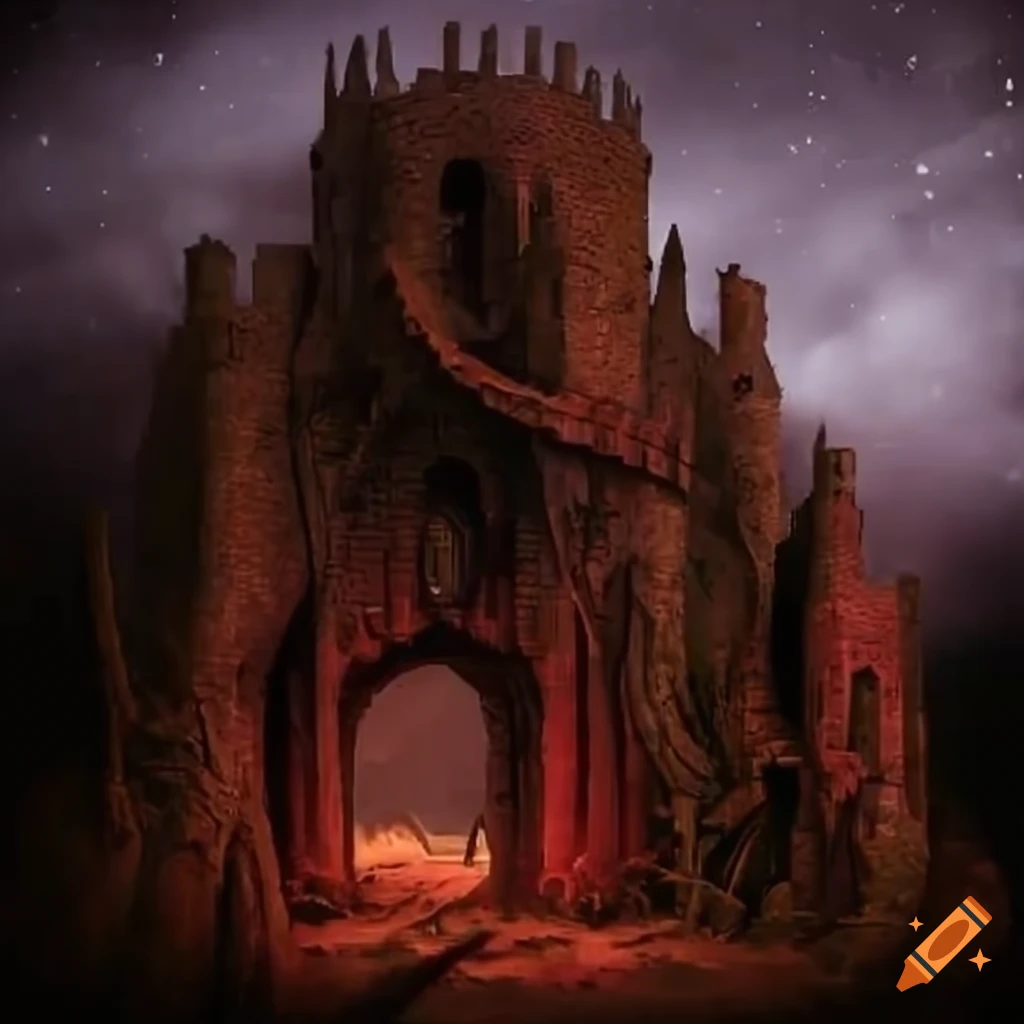 Night view of an alien organic ruin castle in a forest on Craiyon
