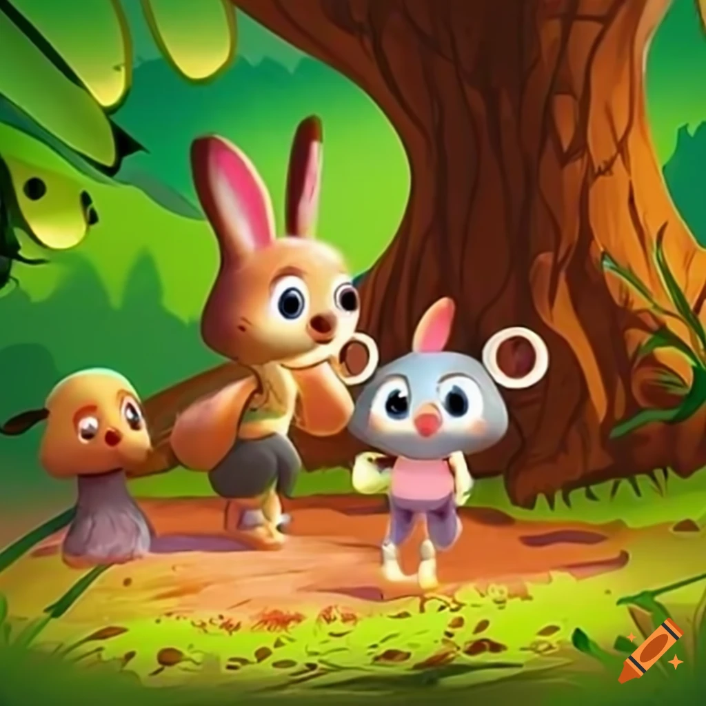 Illustration of a curious and brave rabbit named netinho on Craiyon