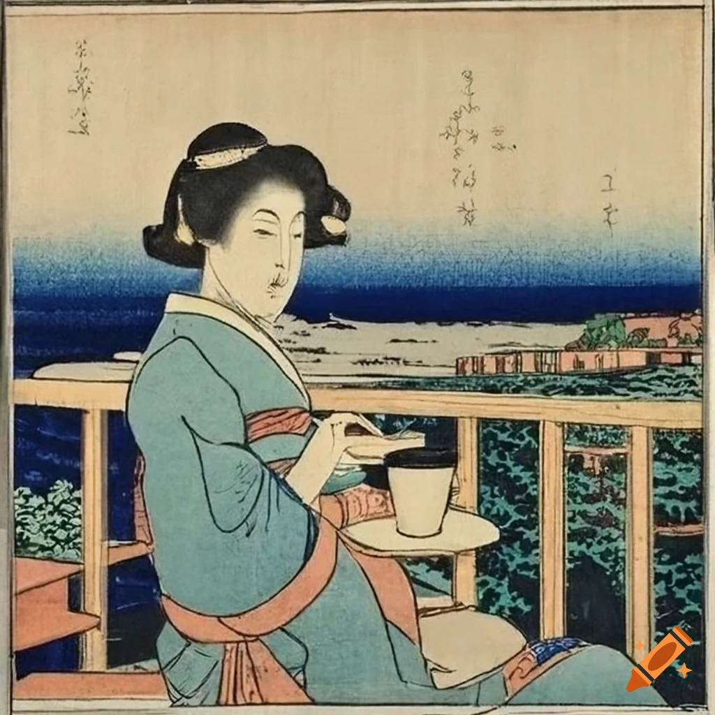 Samurai on a racing bicycle in ukio-e style by hokusai on Craiyon