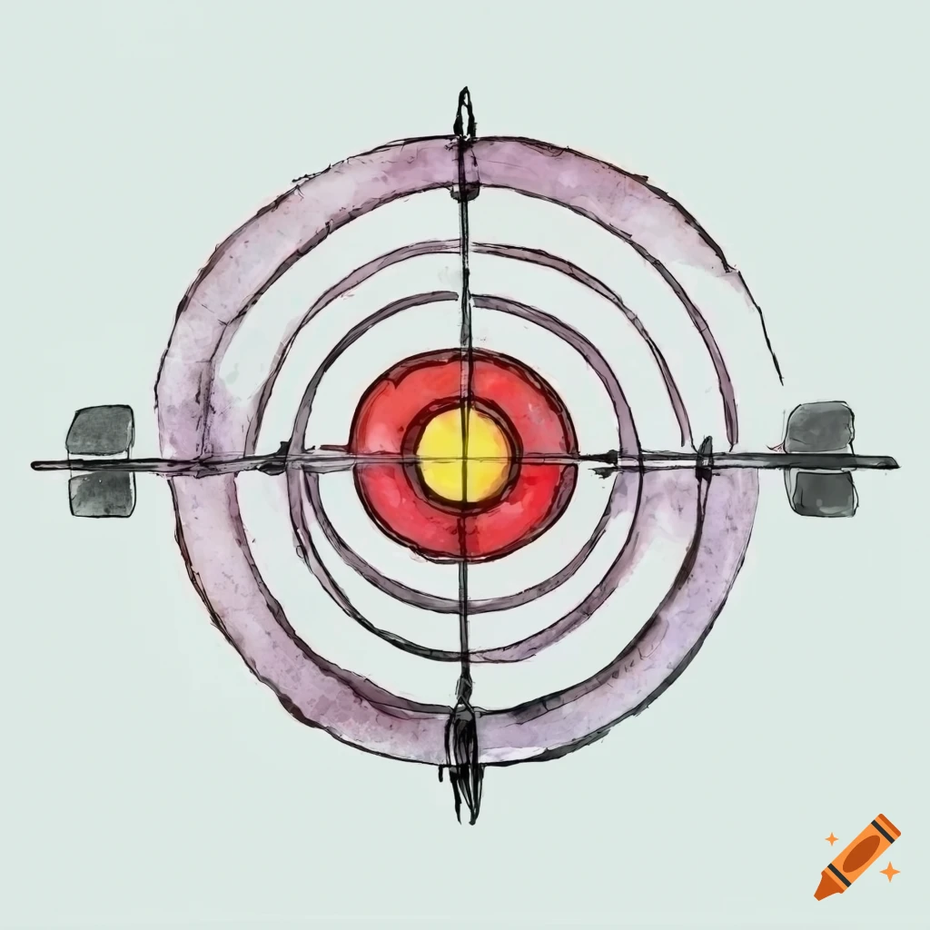 Hand-drawn watercolor illustration of a gun target