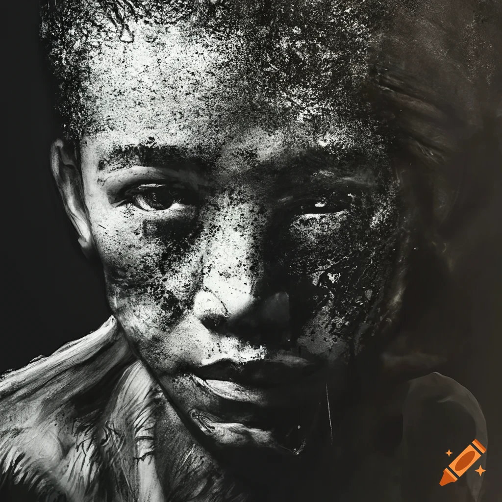 Charcoal portrait with colorful ink splashes