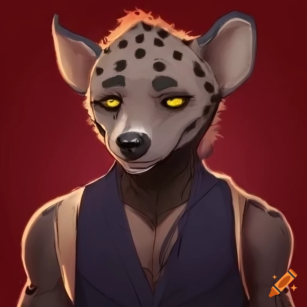 Male anthropomorphic hyena in vest on Craiyon