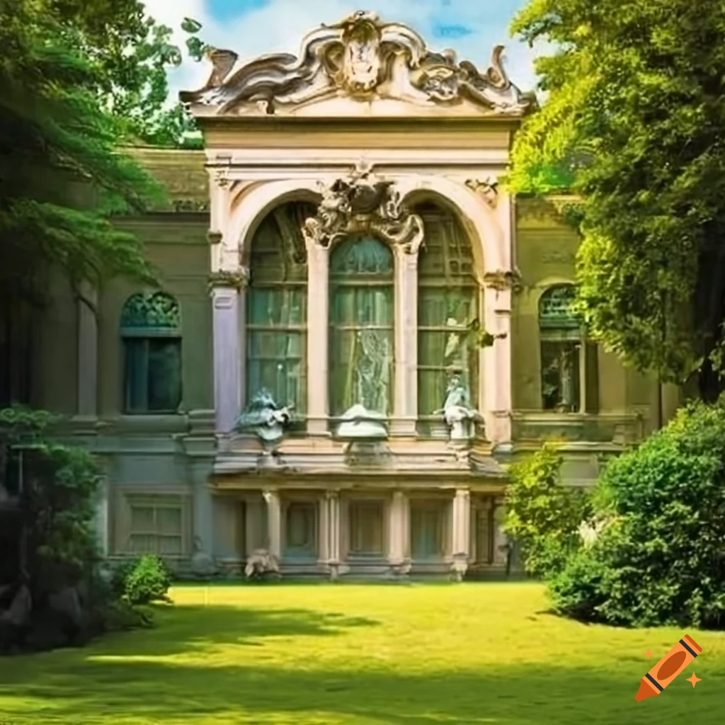 Stucco entrance of a two-story classical building