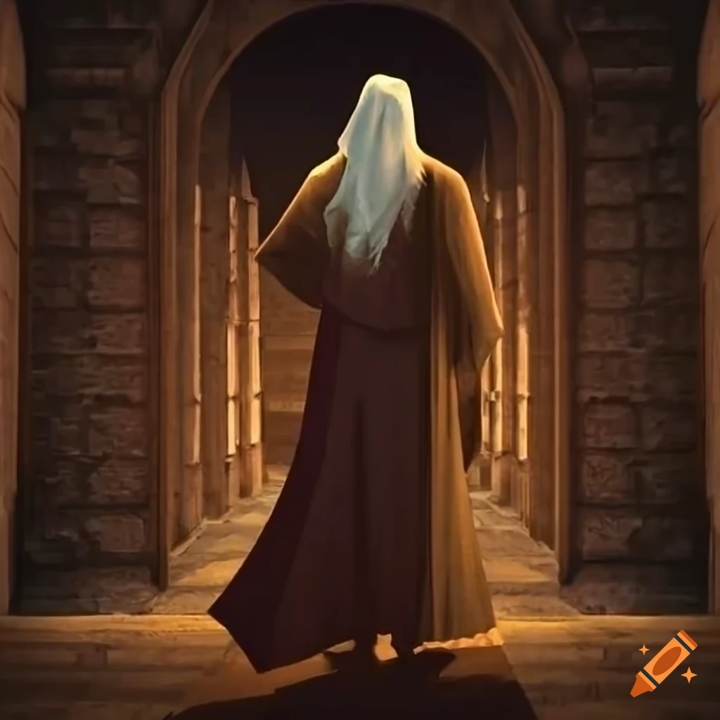 Image of a wizard entering an ancient castle on Craiyon