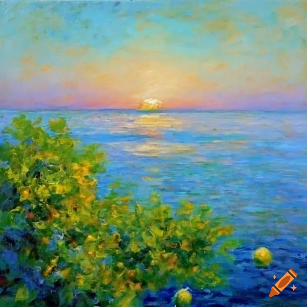Painting of a lemon tree by the mediterranian sea on Craiyon