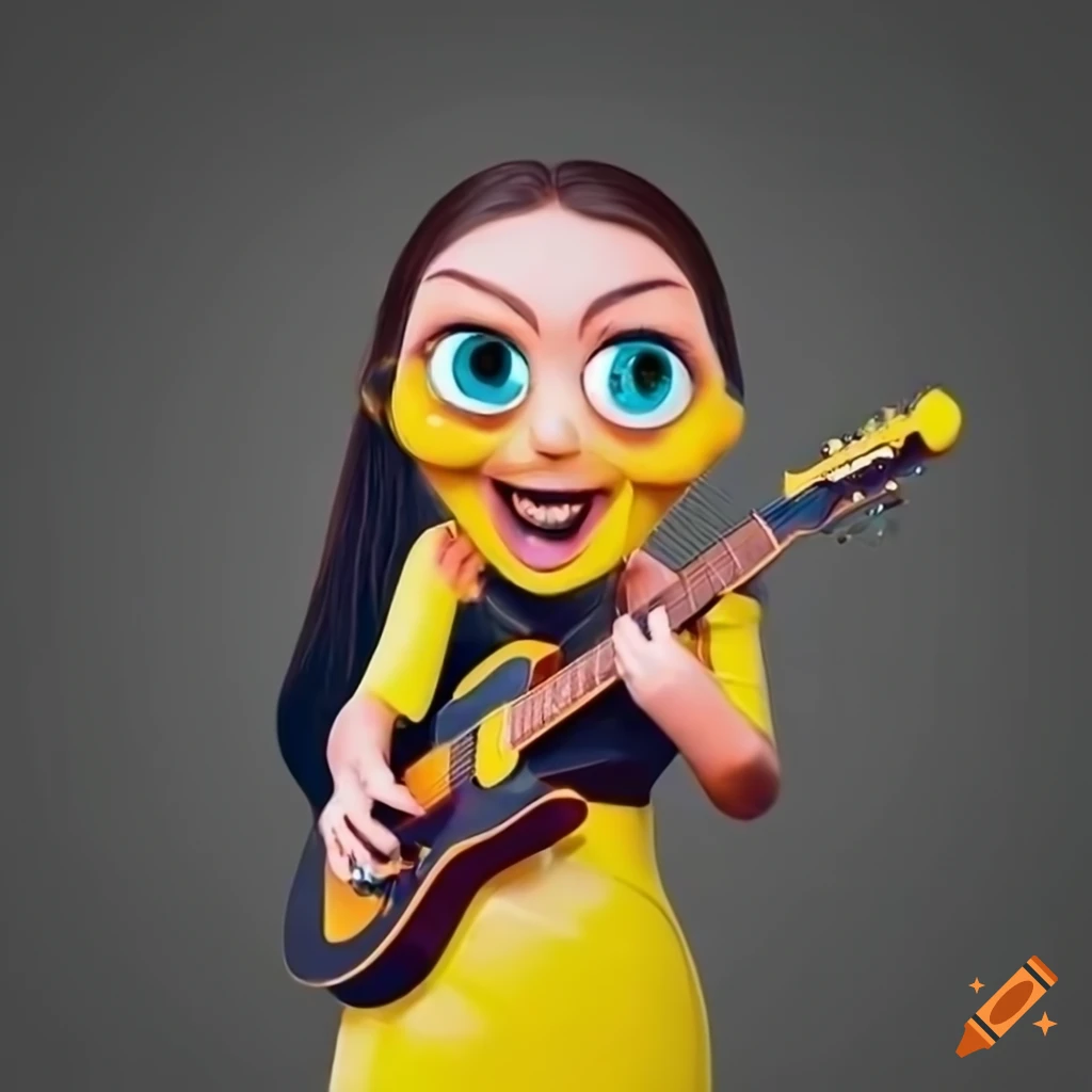 Pixar style illustration of a woman playing a yellow guitar on Craiyon
