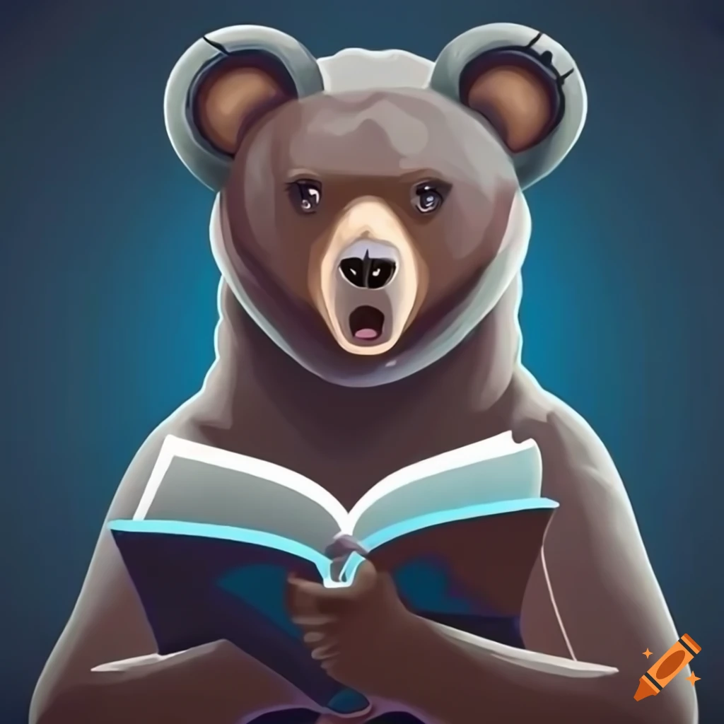 Illustration of a bear reading a book