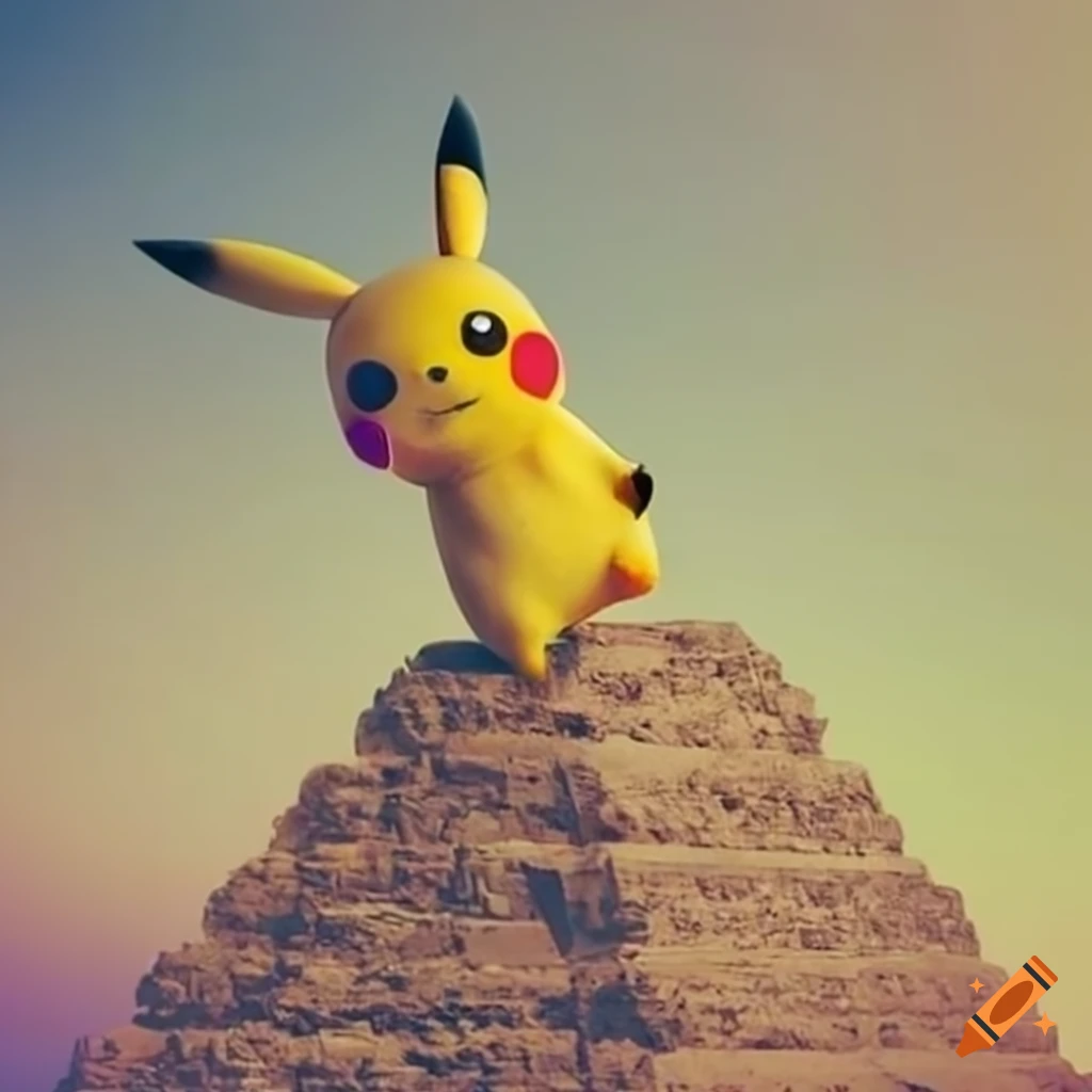 Pikachu standing on top of an egyptian pyramid on Craiyon