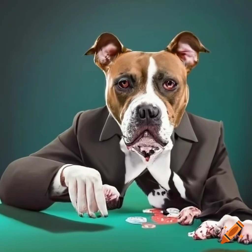 Funny image of a dog in a tuxedo playing poker on Craiyon