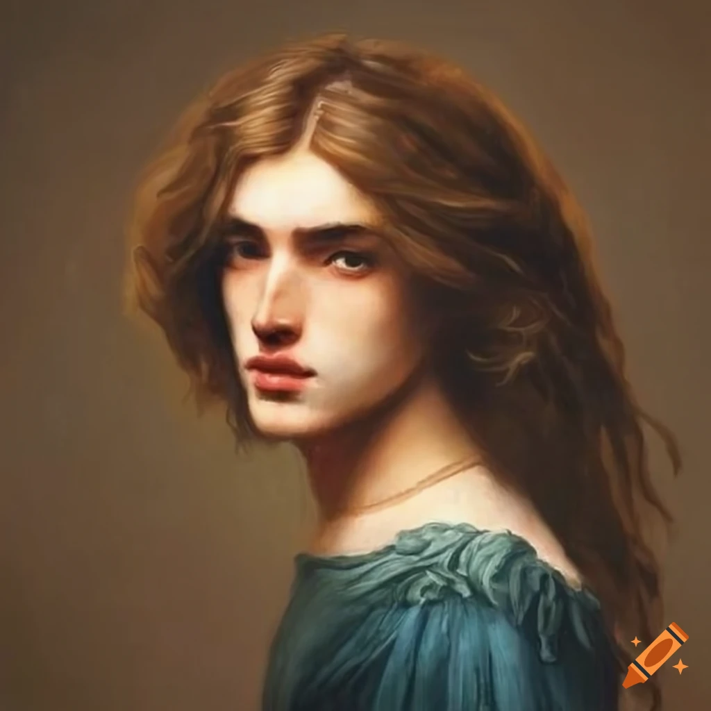 Portrait of a young man with long hair in pre-raphaelite style on Craiyon