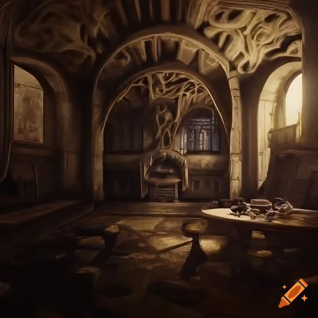 Detailed matte painting of a secret computer room in an old castle on ...