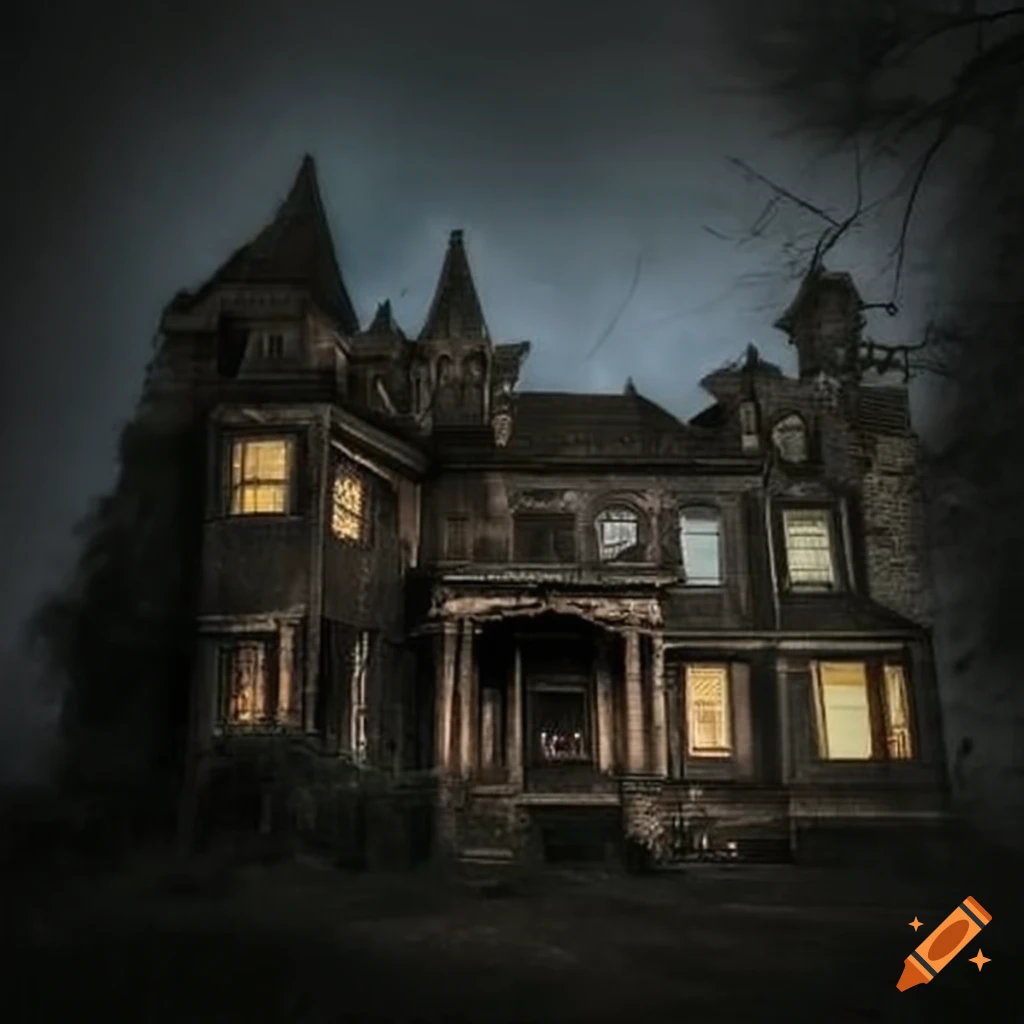 Haunting image of a spooky mansion at night on Craiyon