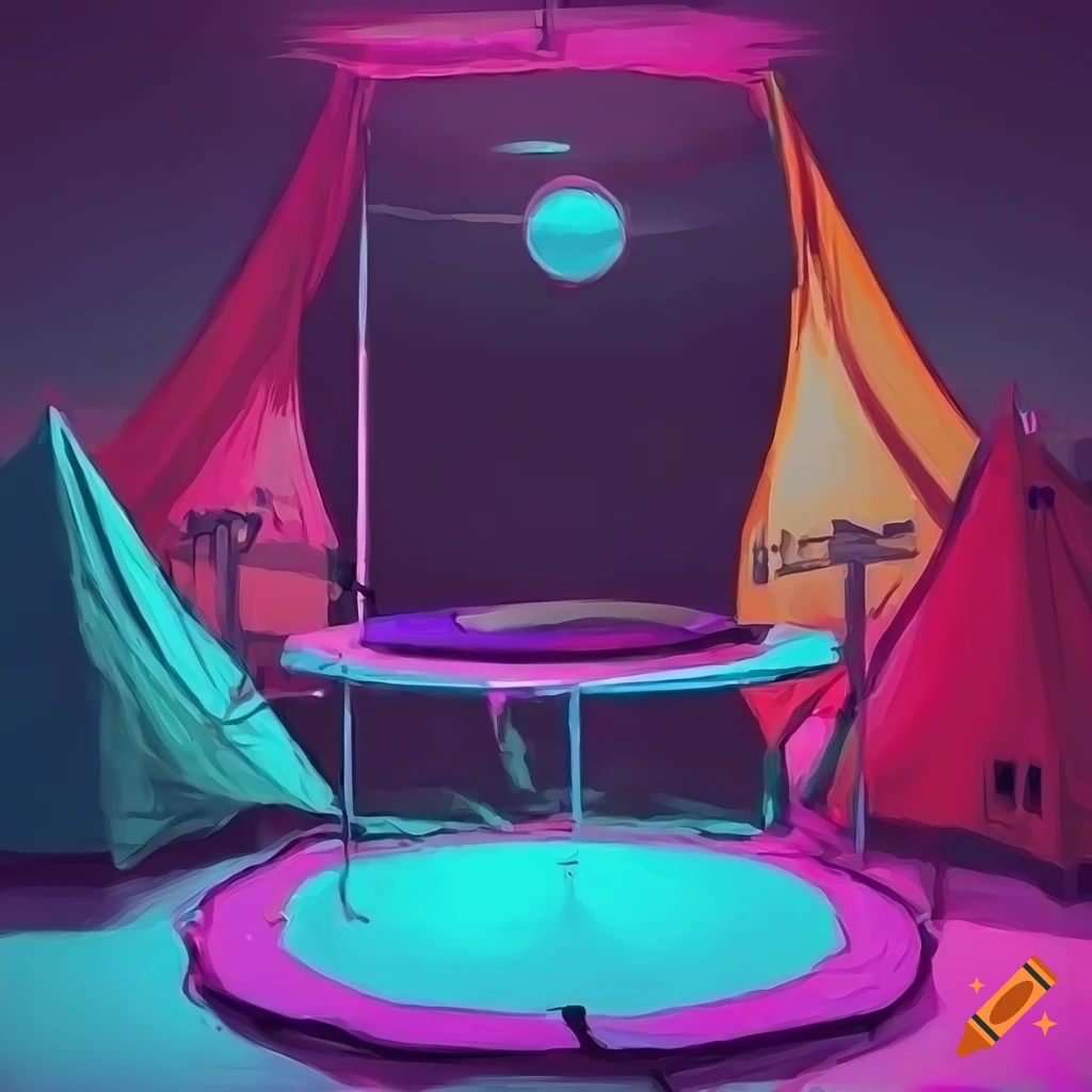 Creepy cyberpunk digital painting of a shadow figure near a tent at ...