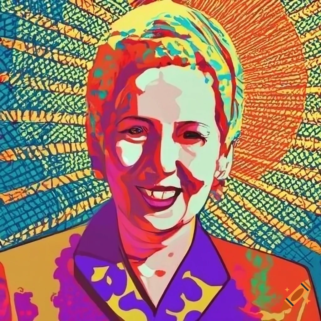 Pop art depiction of evita peron with a sun backdrop on Craiyon