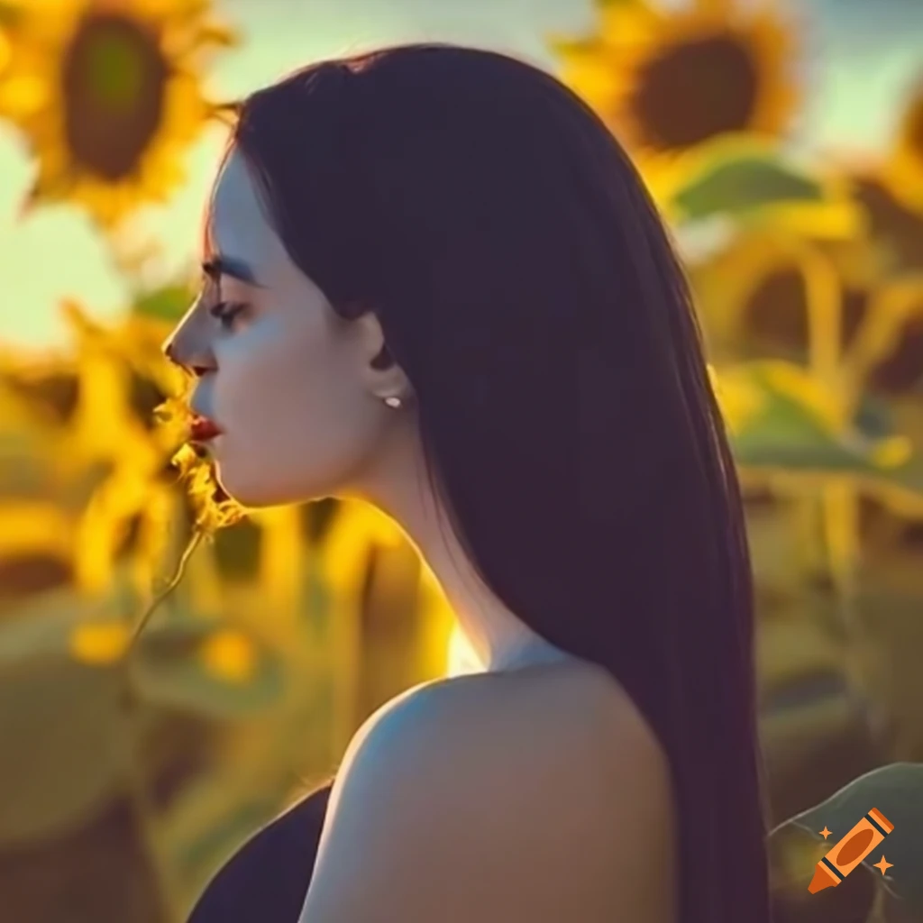 Girl With Dark Hair In A Field Of Sunflowers On Craiyon