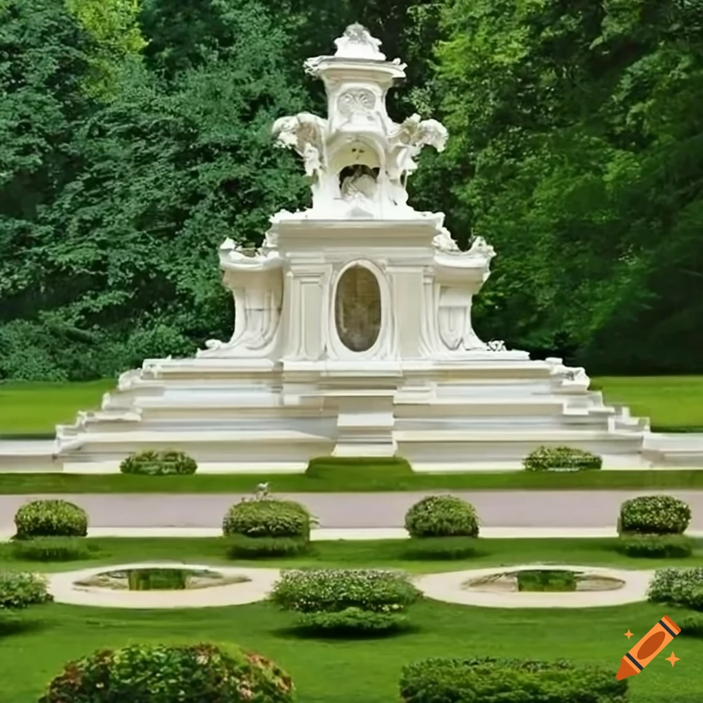 Image of a white baroque house surrounded by a leafy garden with ...