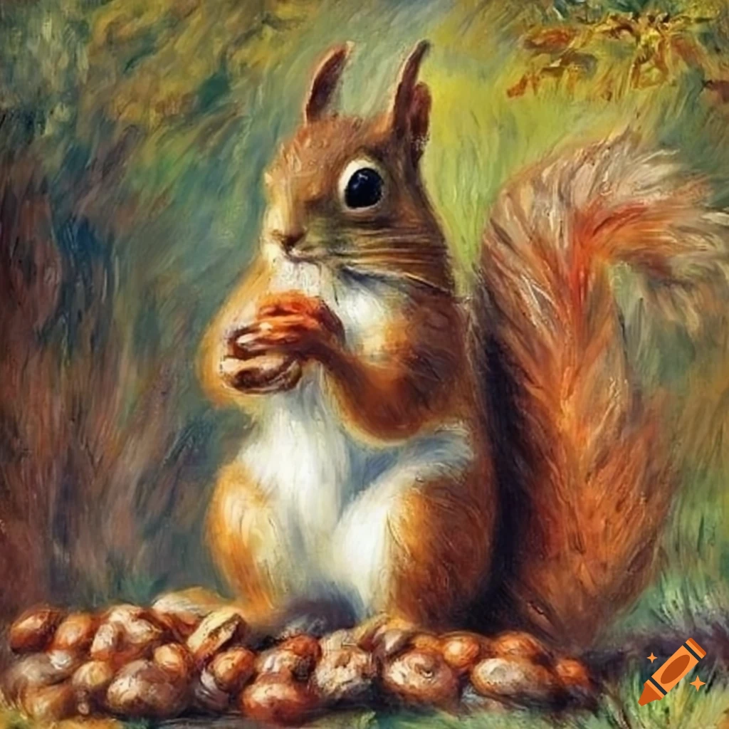 Oil painting of a squirrel with nuts on Craiyon