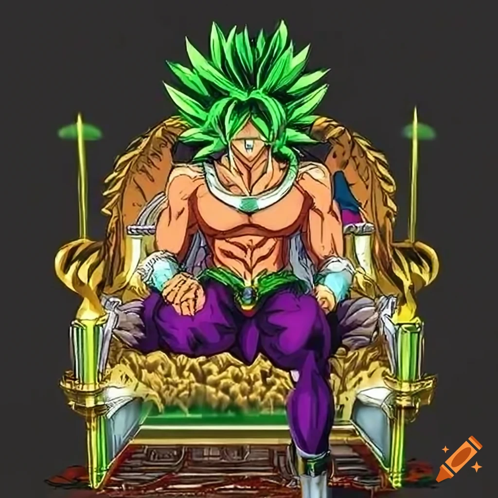 Artwork of broly sitting on a throne