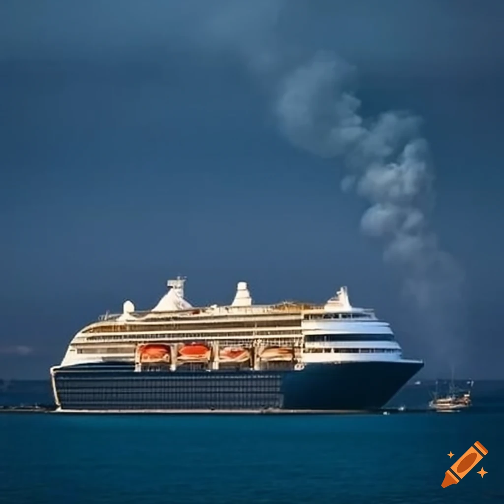 Vintage photo of a cruise ship with two funnels in a harbour