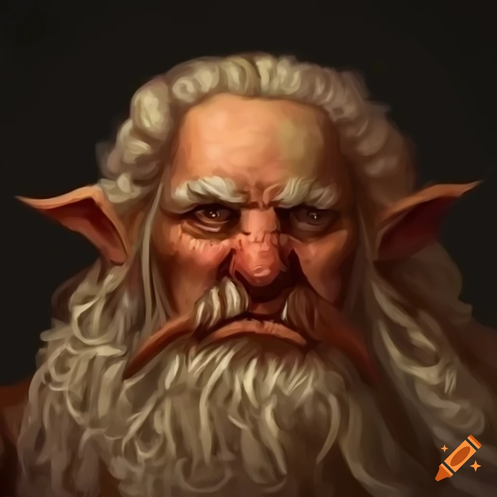 Illustration of an old dwarf with messy hair