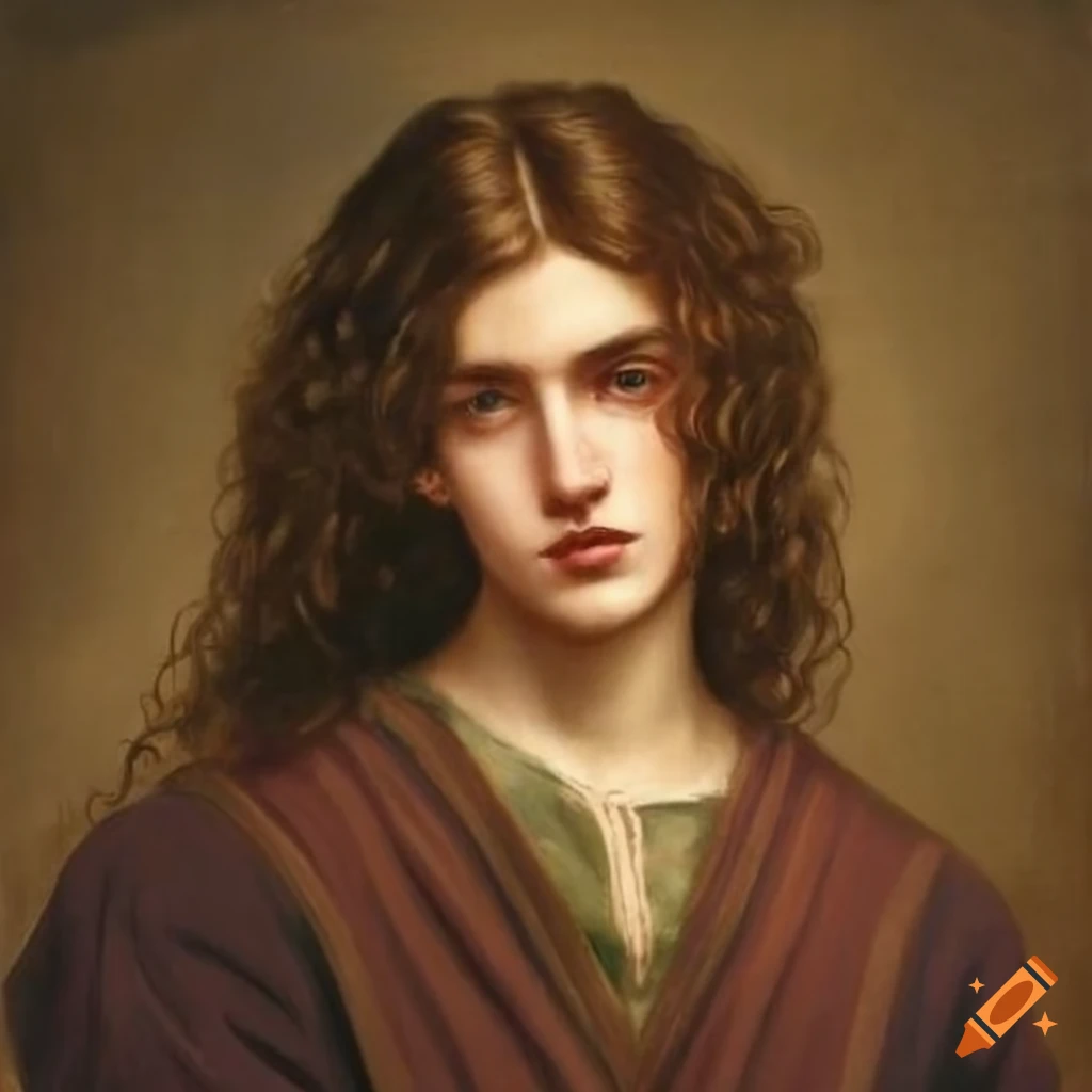 Portrait of a young man with long hair in Pre-Raphaelite style on Craiyon