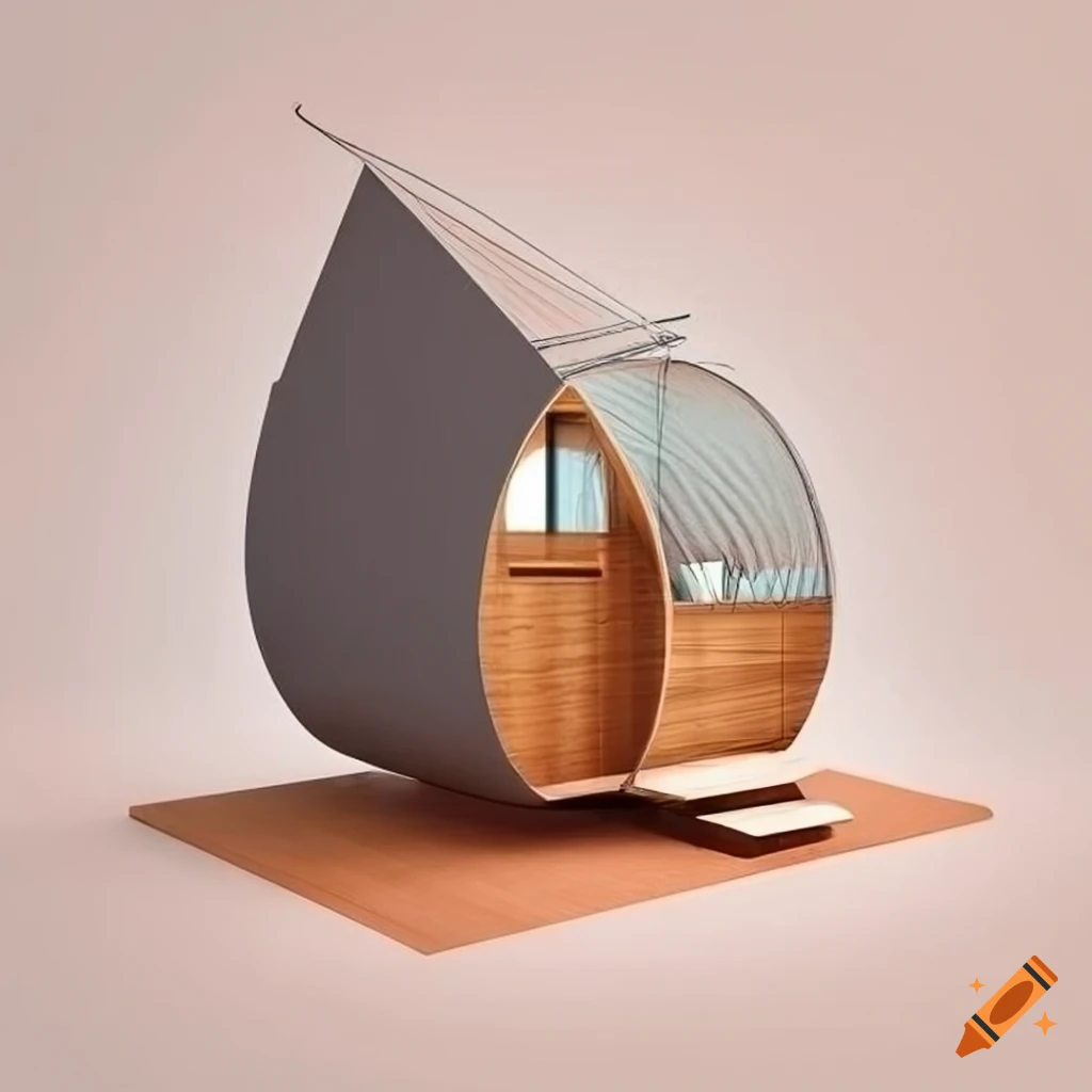 Technical drawing of a minimalist living pod with unique landing stilts ...