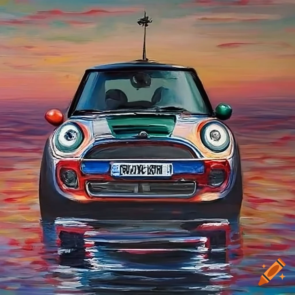 Monet-inspired painting of a mini cooper