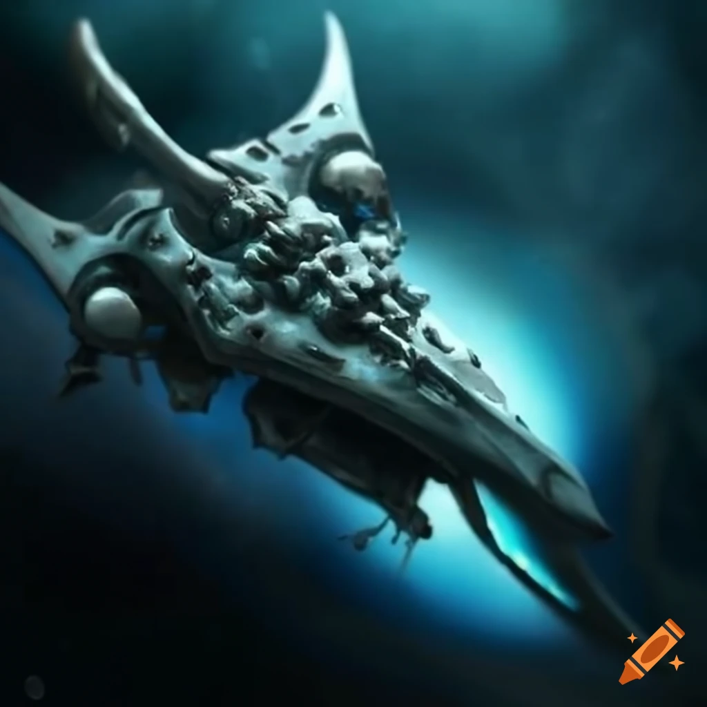 Fantasy art of an eldar spaceship made of bones