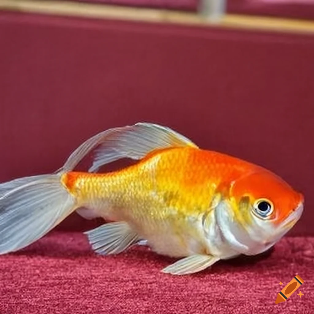 Gold fish on a red carpet