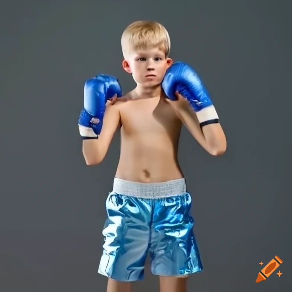 Blonde boy in boxing shorts on Craiyon