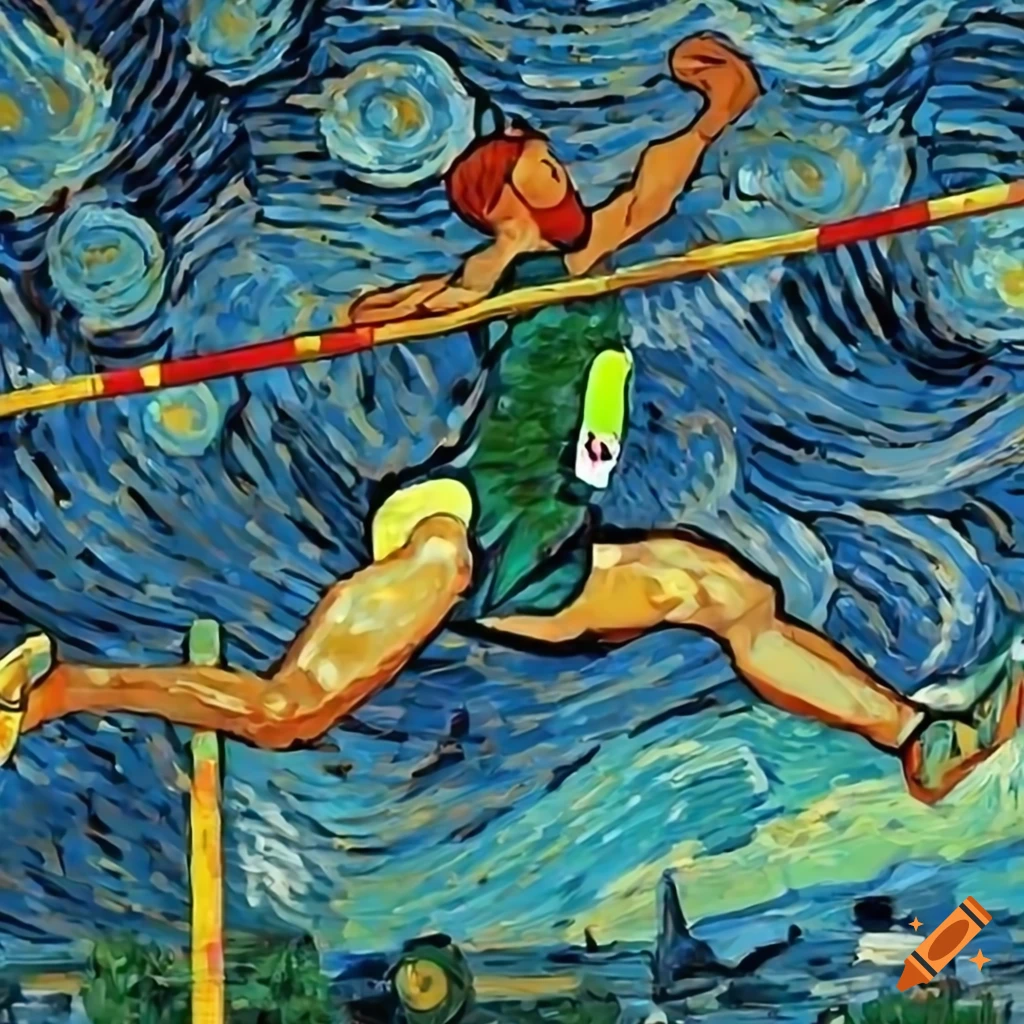 Vivid van gogh-style artwork depicting Olympic athletic events on Craiyon
