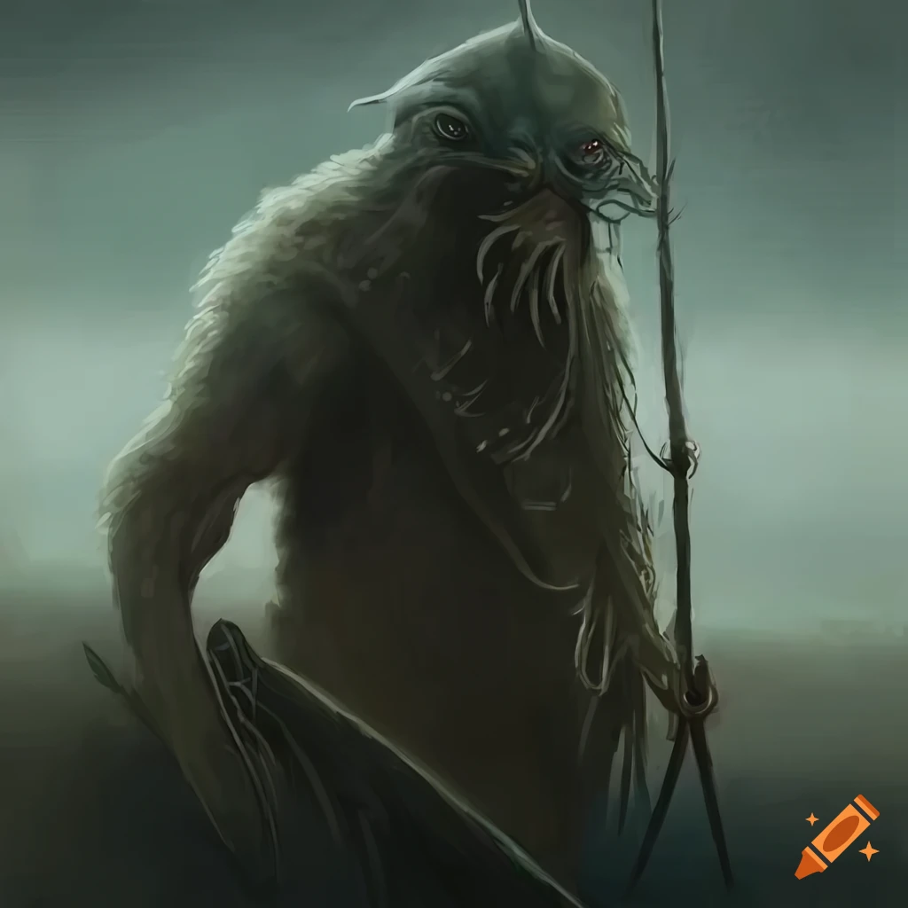 Painting of a deep sea creature by Jakub Różalski on Craiyon