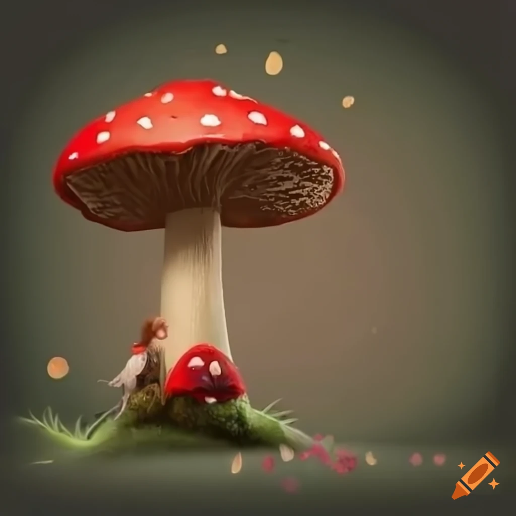 Magical scene with fairies and red toadstool mushrooms on Craiyon