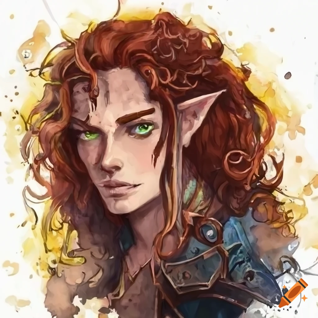 Male half elf paladin with amber hair and copper armor on Craiyon