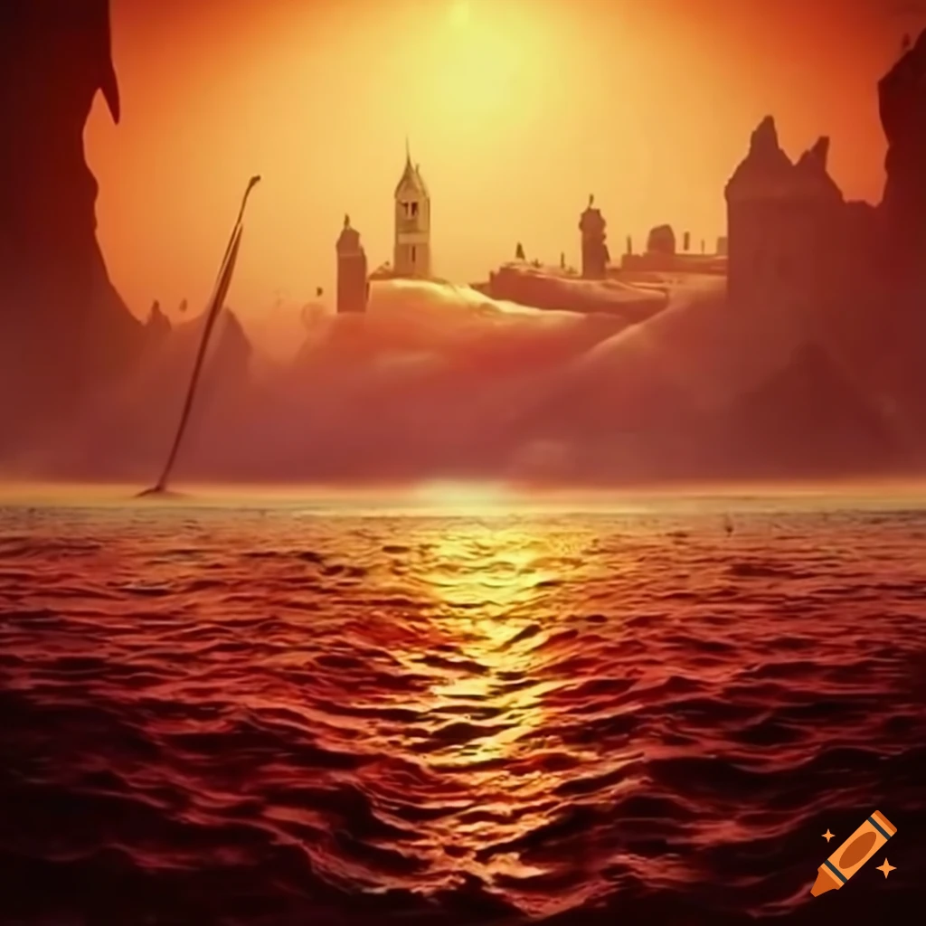 Depiction of the red sea parting and the walls of jericho falling down