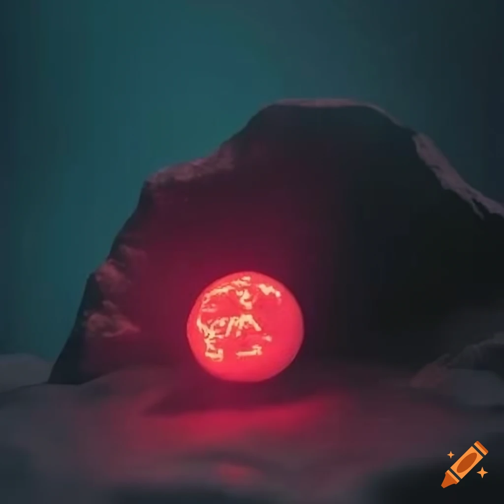 Mysterious glowing red orb in a cave on Craiyon