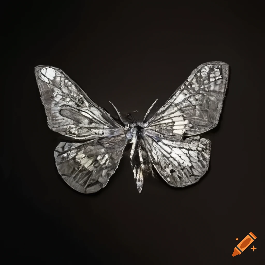 Moth made of ice on a black background on Craiyon