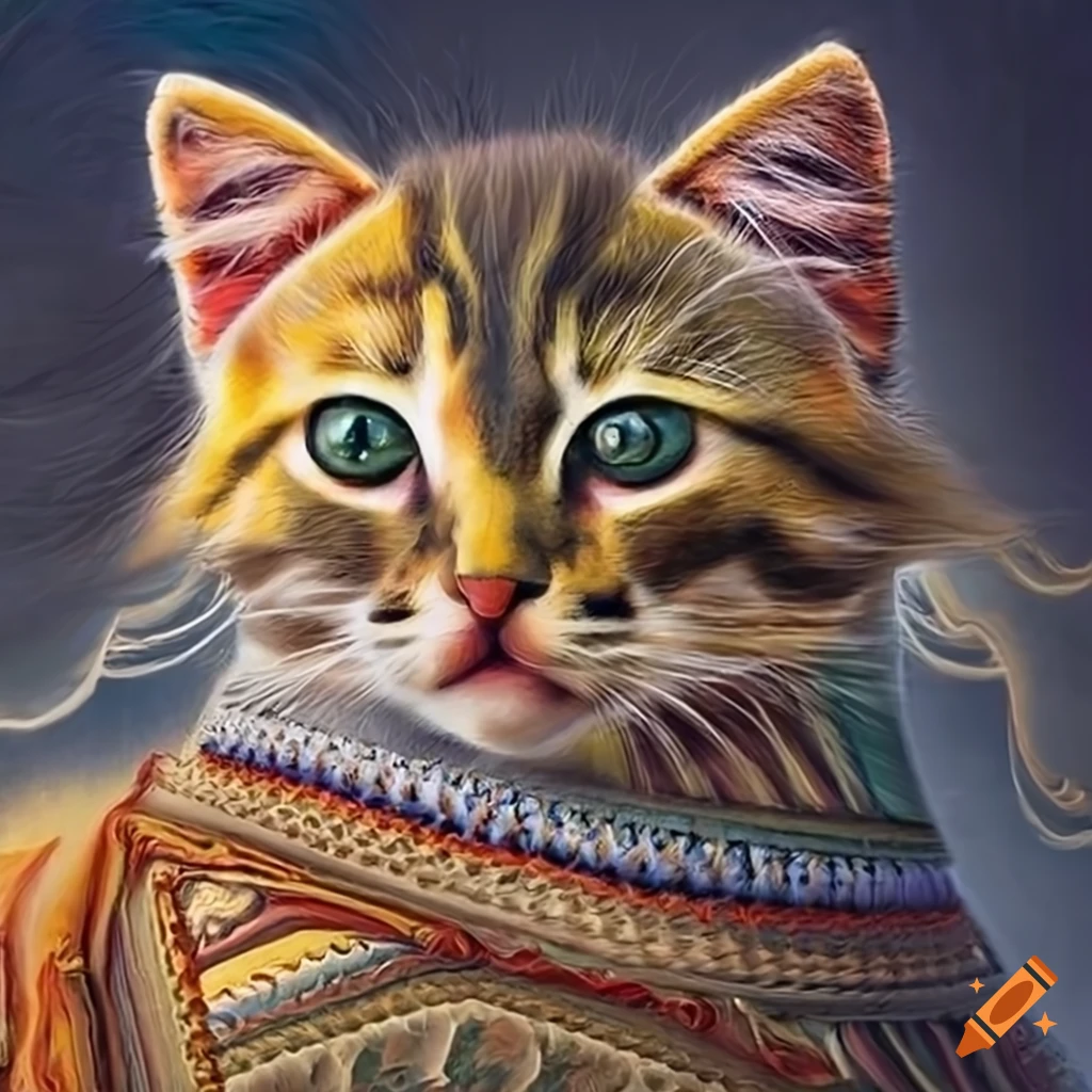 Hyper-realistic painting of a kitten in a fantasy landscape on Craiyon