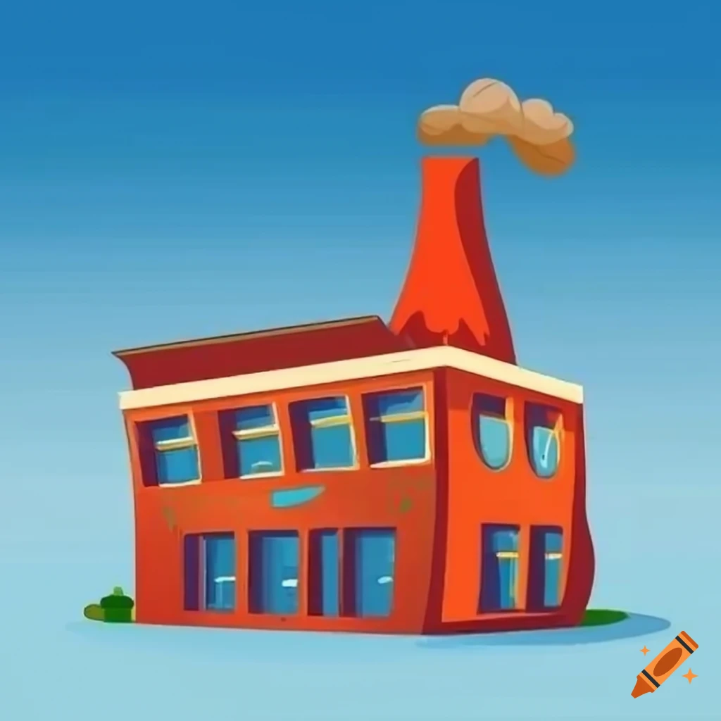 Cartoon illustration of a factory on Craiyon