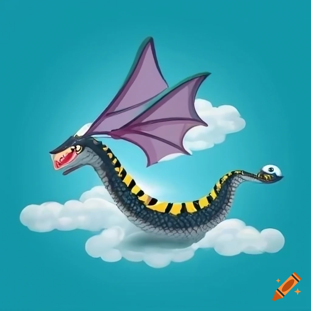 Illustrated child pterodactyl flying high in the sky on Craiyon