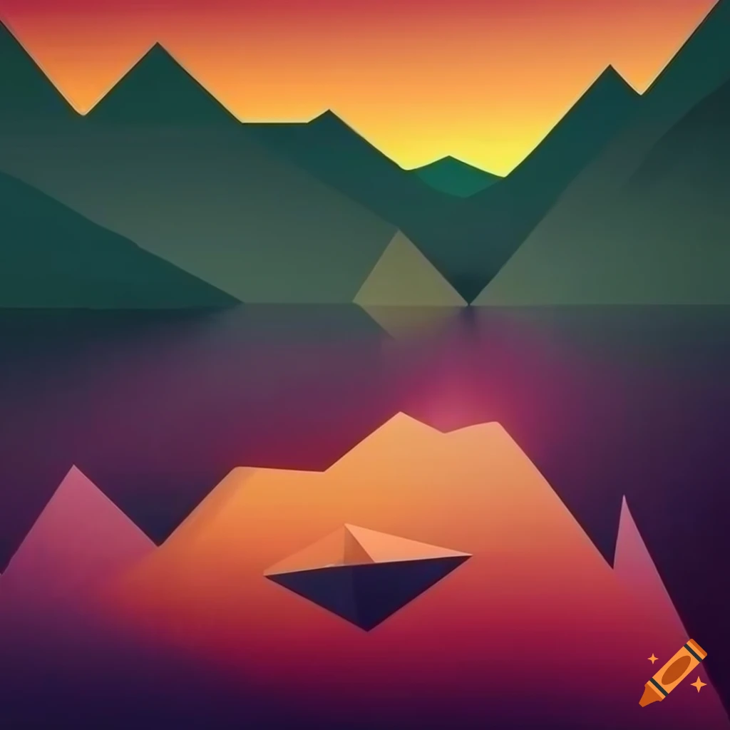 Geometric abstract art of mountains, lakes, and forest on Craiyon